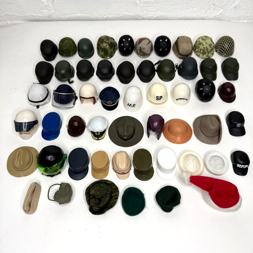 Lot of 54 12" Action Figure Helmets and Hats - GI Joe 21st Century Etc ...