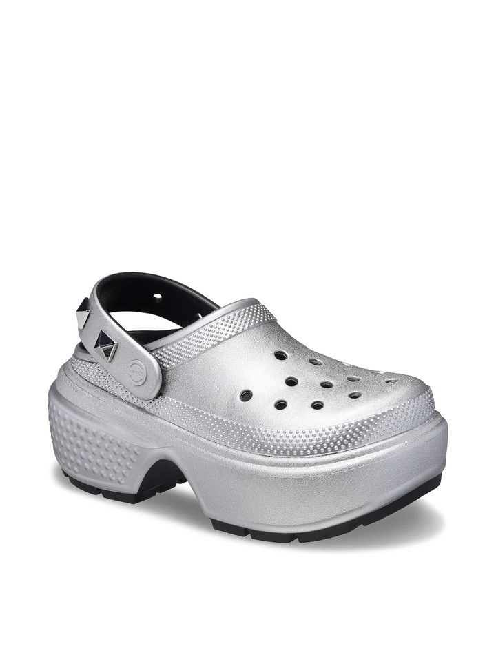 Women Crocs Platform Silver Metallic Shine Clogs Stomp Clogs Size 8 NWT ...