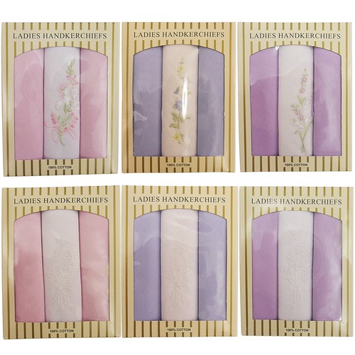 NEW WOMENS LADIES EMBROIDERED HANKIES HANKERCHIEFS MULTI PACK OF 3 GIFT ...