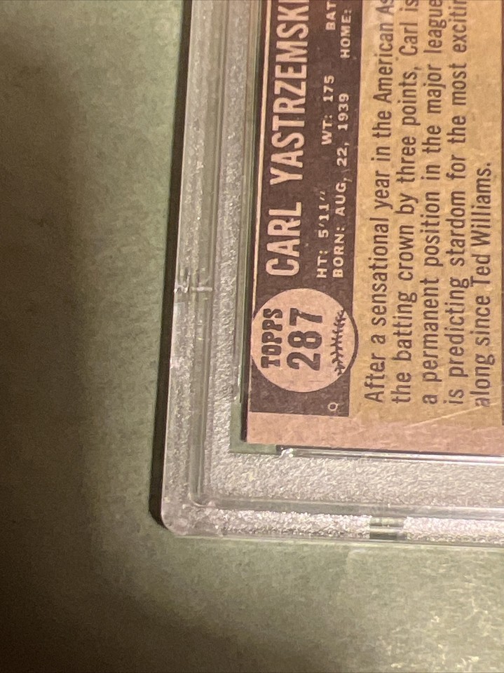 1961 TOPPS STAR ROOKIE #287 CARL YASTRZEMSKI Boston Red Sox HOF PSA 8 ...