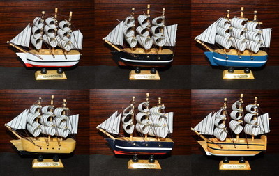 4x Ship 4.4" Tall Detailed Wooden Boat Model Nautical Home Decor ...