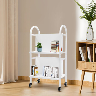 2Tier Rolling Book Cart+Wheels Office Library Newspaper Document ...
