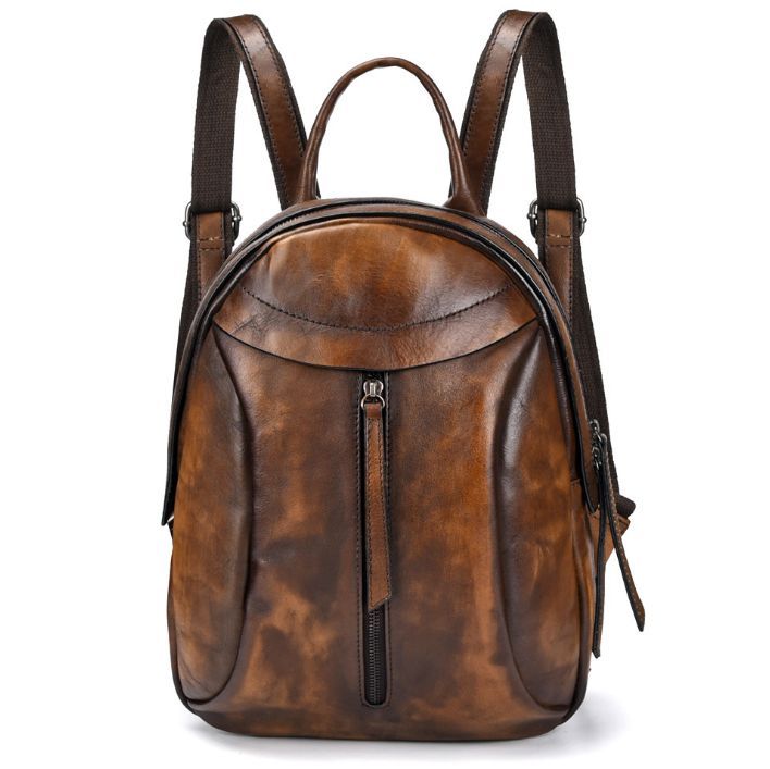 New Retro Women Genuine Cow Leather Backpack Travel Bag handbag Zipper ...