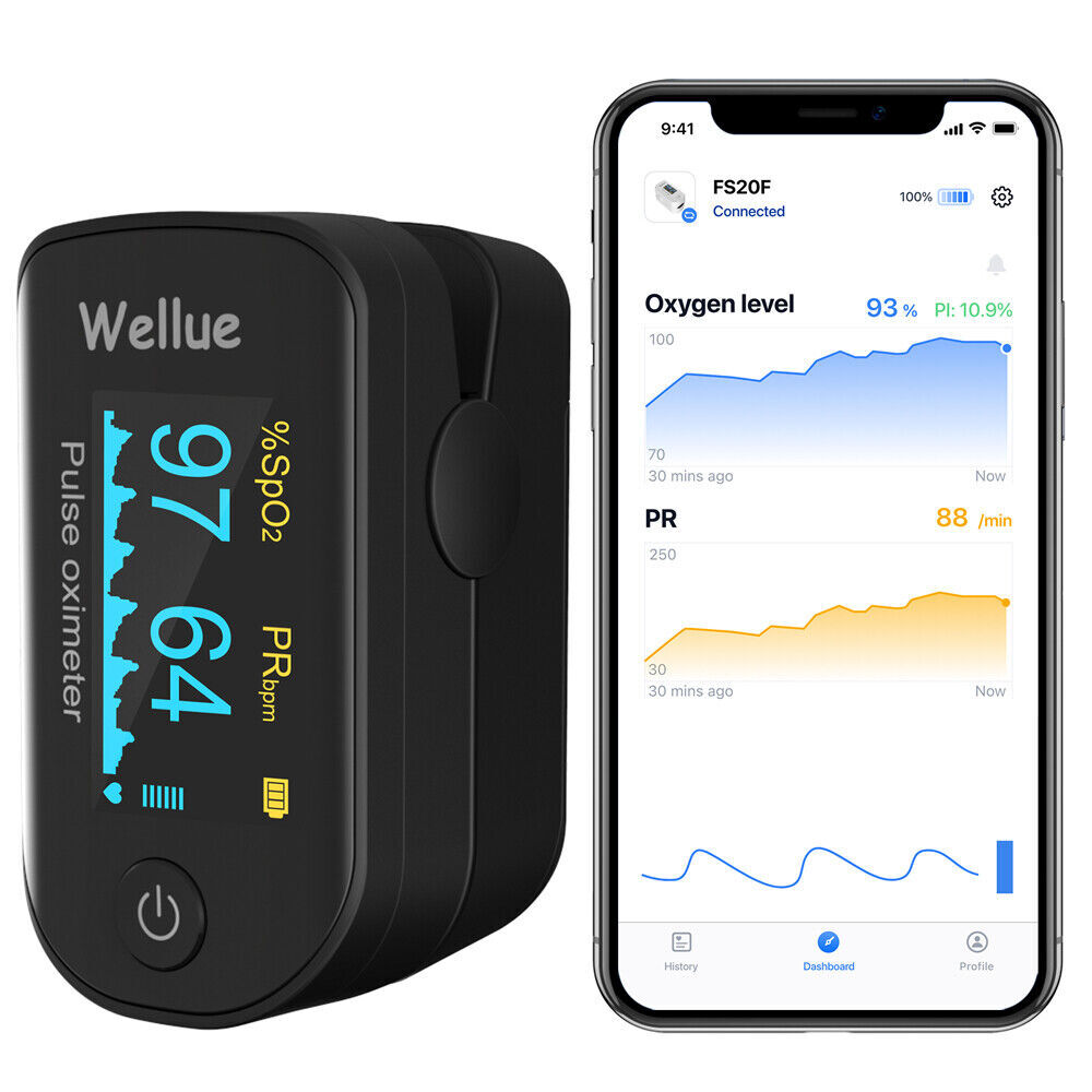 Wellue FS20F Finger Pulse Oximeter Bluetooth Blood Oxygen Saturation ...