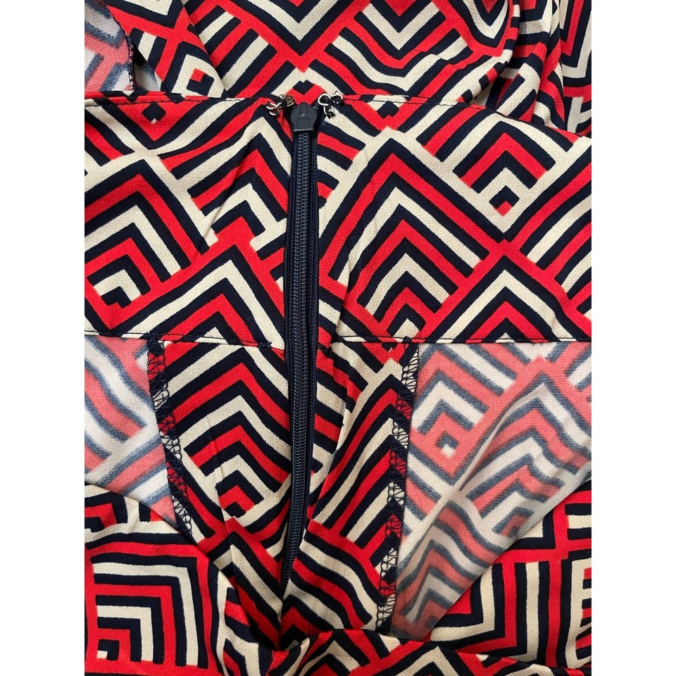 Newt VERTIGO Womens Size L Printed Red Navy Blue Tan Jersey Maxi Skirt ...