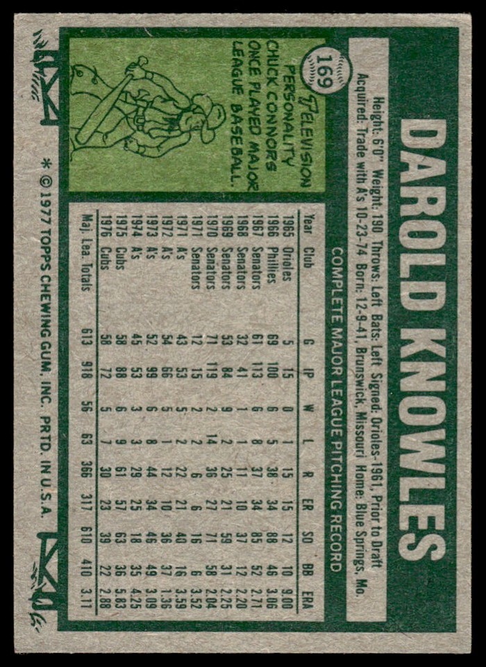 1977 Topps Darold Knowles Chicago Cubs #169 | eBay