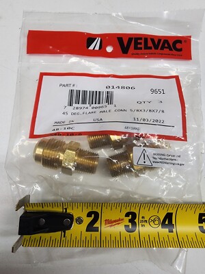 (Pack of 3) Velvac 014806 5/8" x 3/8" x 7/8" 45° Flare Male Connetors ...