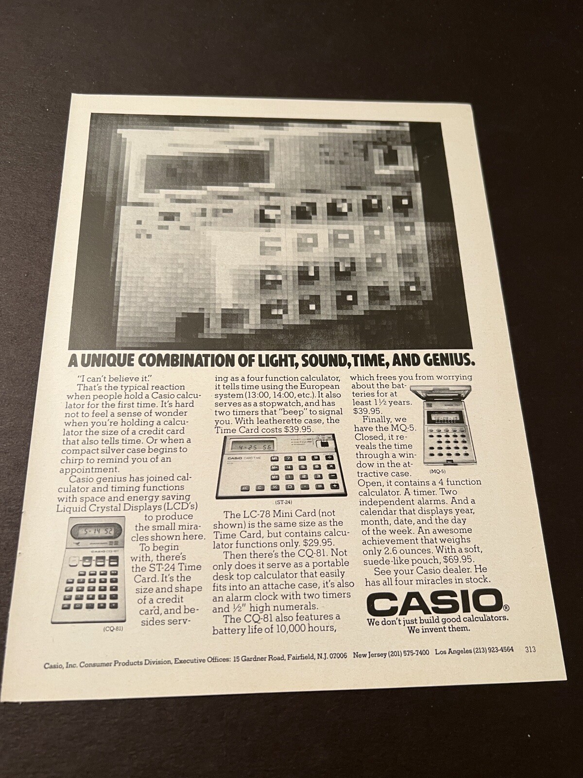 1978 VINTAGE 8X11 PRINT AD FOR CASIO CALCULATORS ST-24 MQ-5 LIGHT,SOUND ...