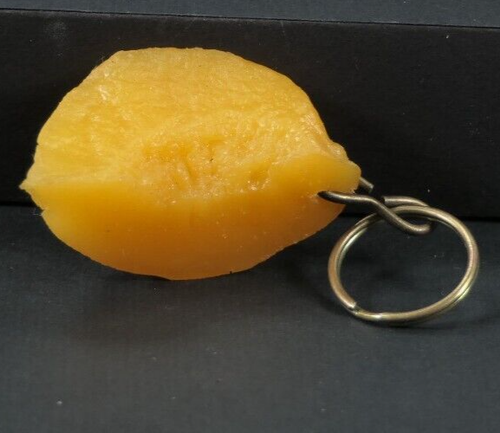 Keychain #136, 80's, Vintage, Mini , pear slice, faux food, rubber ...