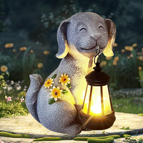 Solar Dog Statue Garden Decor Solar Led Lights Dog Statue Outdoor for ...