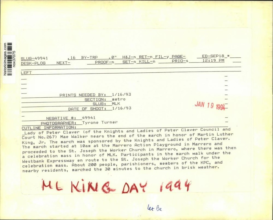 1993 Press Photo Lady of Peter Claver, Mae Walker in a Martin Luther ...