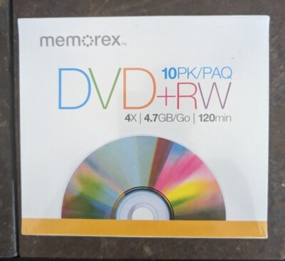 New Memorex 10-Pack DVD+RW Recordable Discs 4X 4.7GB 120Min Sealed ...