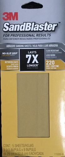 Pack Of 2 3M Sandpaper SandBlaster 220 Grit Sheets. 5 Sheets Per Pack ...