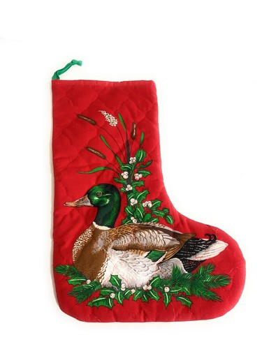 Vintage Red Quilted Duck Mallard Christmas Stocking Lodge Cabin Hunting ...