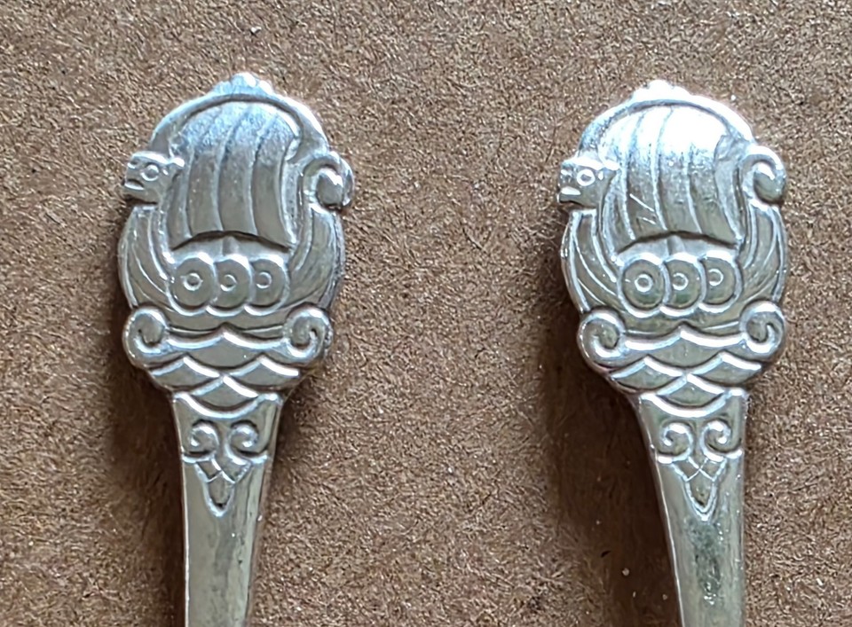 HTF MATCHED PAIR 925 VIKING SHIP STERLING SALT SPOONS NORNE - Aksel ...
