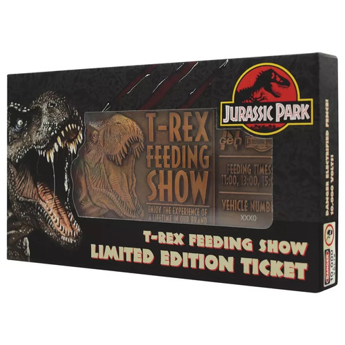 Jurassic Park T-Rex Feeding Show Ticket Replica Metal Ingot w/ Stand ...