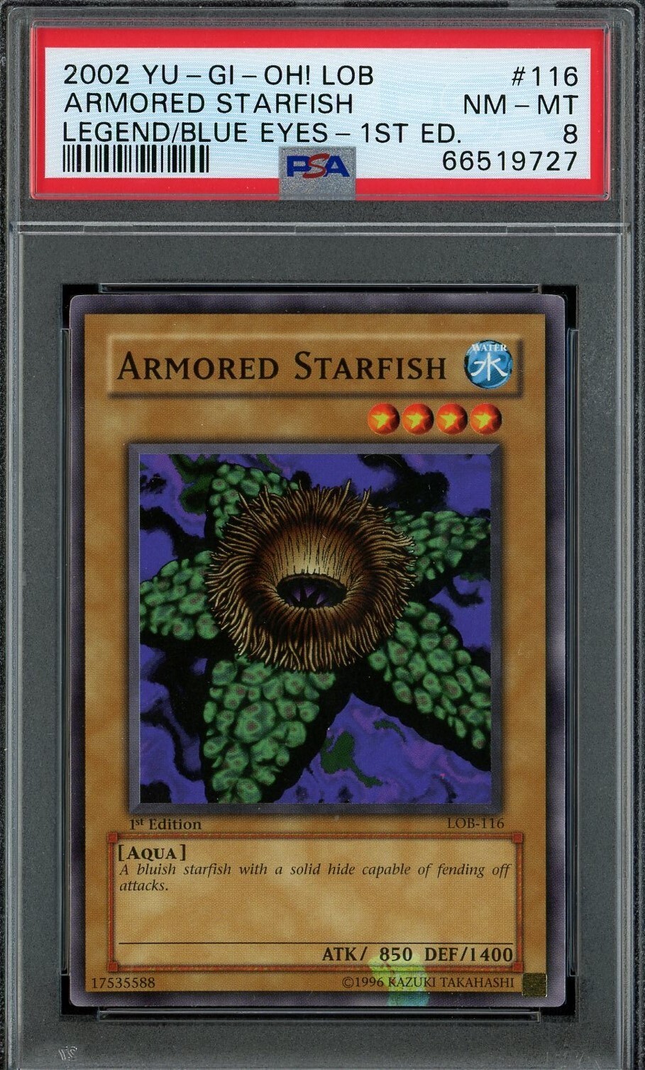 MISPRINT YuGiOh Armored Starfish 1st LOB-116 PSA 8 N MINT Blue Eyes ...
