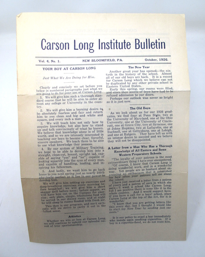 1926 CARSON LONG INSTITUTE MILITARY ACADEMY BULLETIN NEW BLOOMFIELD PA ...