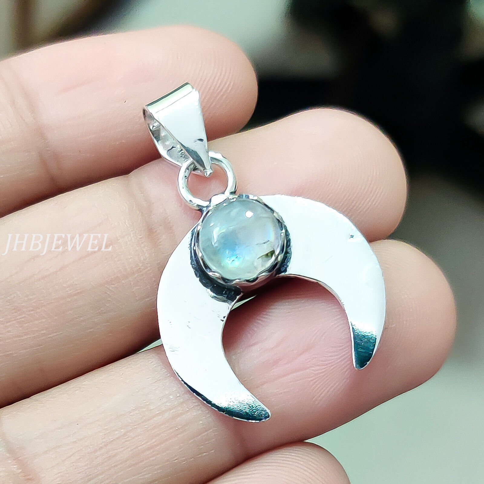 White Rainbow Moonstone Gemstone Pendant 925 Sterling Silver Moon ...