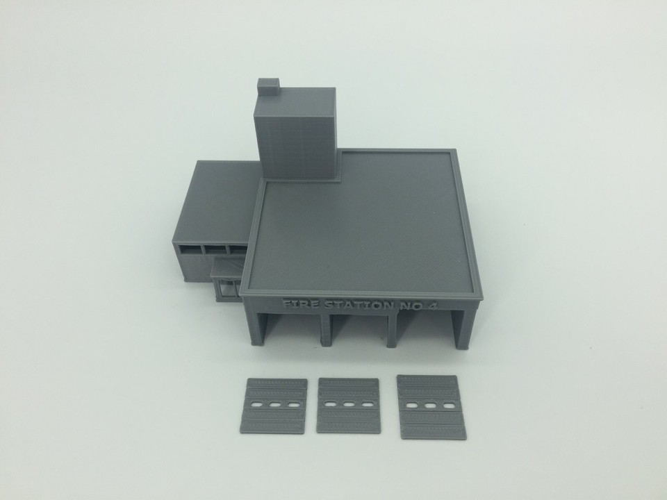 New! Fire Station FIREHOUSE 3 Open Bays - Z Scale 1:220 Improved CUSTOM ...