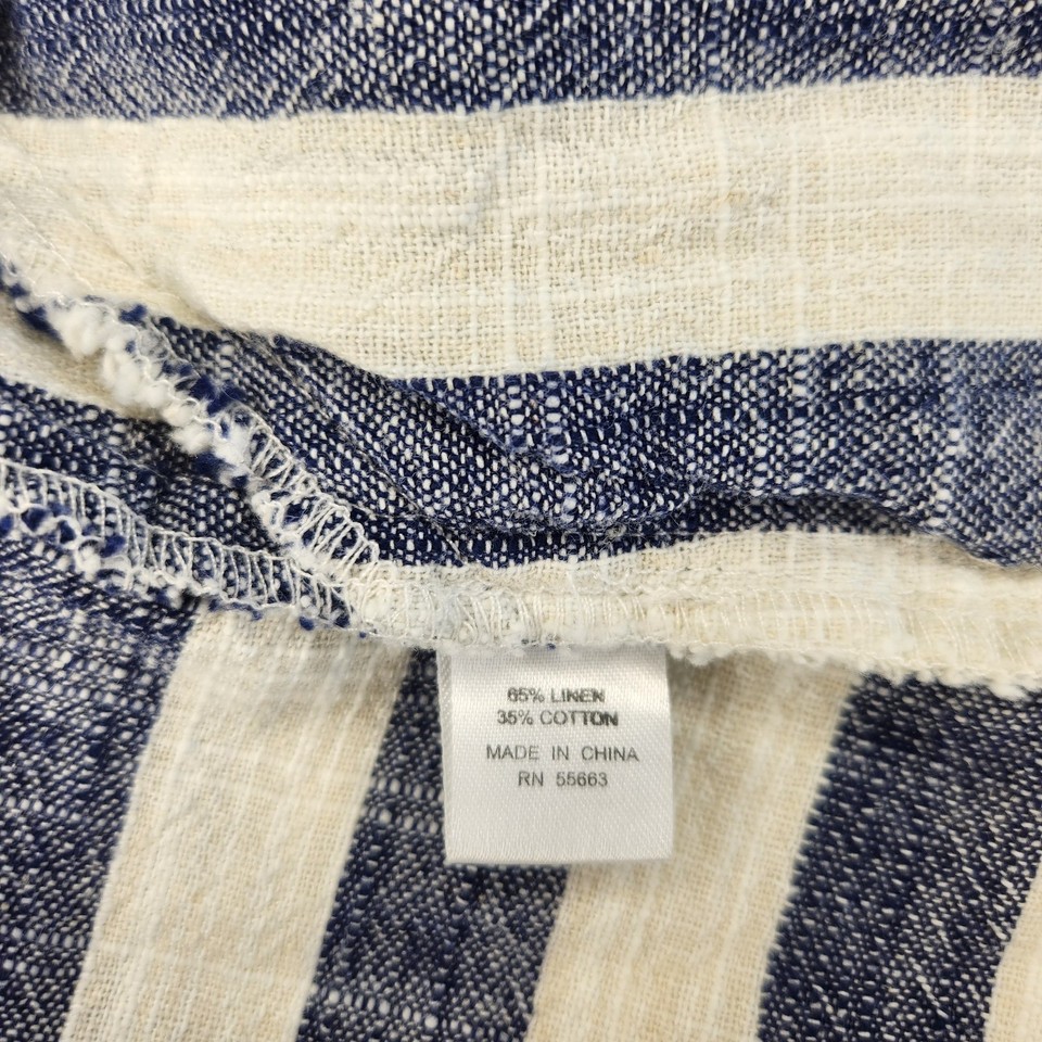 For Cynthia Tunic Top Linen Blend Striped Cold-Shoulder Women XL Beach ...