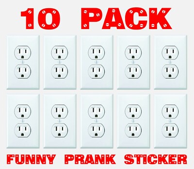 FUNNY ELECTRICAL OUTLET Stickers 10 Pack Prank Fake Joke Decal Sticker ...