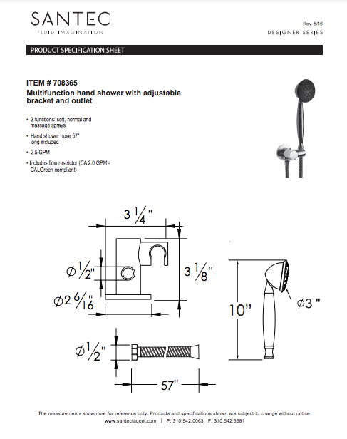 Santec 70836540 Multifunction Hand Shower Set with Adjustable Bracket ...