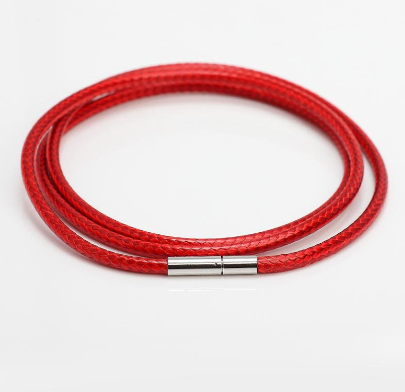 1.0mm Black Red Rope Leather Cord Chain Necklace Stainless Steel Clasp ...