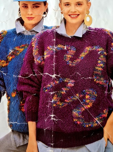 1980s Multicolour Snake Squiggle Boucle Jumper Thorobred 1001 Knitting ...
