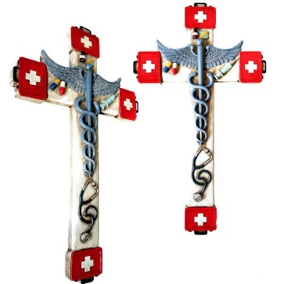 Medical Nurses Cross with Caduceus 16x9 Inches New Polyresin Wall ...