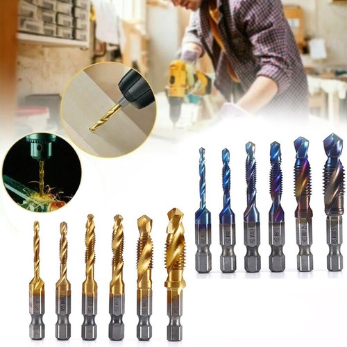 Hex Shank Metric Thread Tapping Tools M3-M10 Drill Bit Set Titanium HSS ...