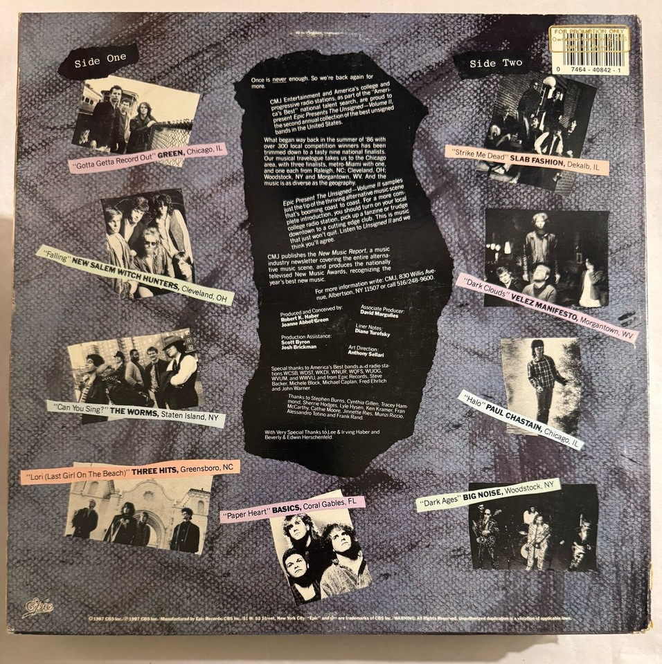 EPIC PRESENTS THE UNSIGNED - VOL. II - VINYL LP BLACK - 1987 CBS EPIC ...