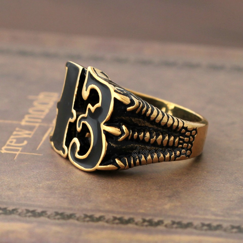 Men's Lucky Number Dragon Claw Numeral 13 Black Enamel 316L Stainless ...