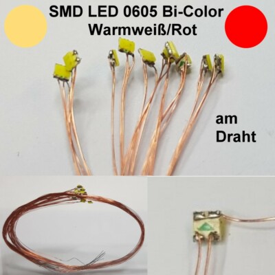 10 Stück LED 0606 Duo Bi-Color Warmweiß/Rot am Draht Lichtwechsel ...