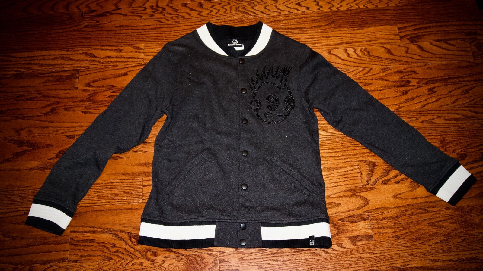 Kid Robot Varsity Jacket - Charcoal with black and wh… - Gem