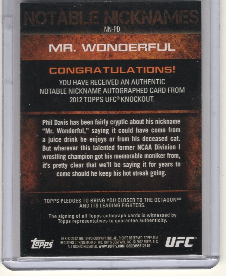 2012 Topps UFC Knockout Notable Nicknames Autograph #NN-PD Phil Davis 3 ...