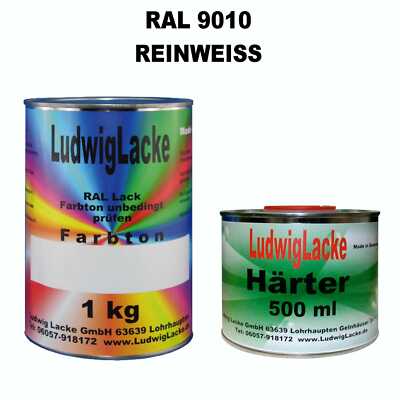 Set Nel Colore RAL 9010 Opaco 1Kg Vernice Acrilica +500Ml Indurente | eBay