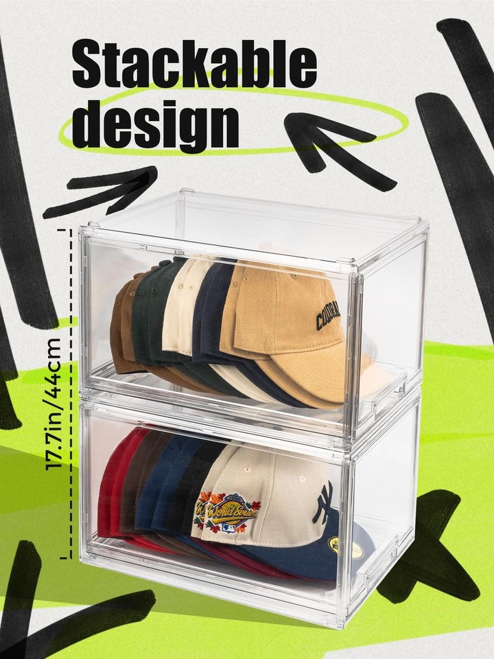 Hat Organizers, Stackable Clear Baseball Caps Holder Box Containers ...