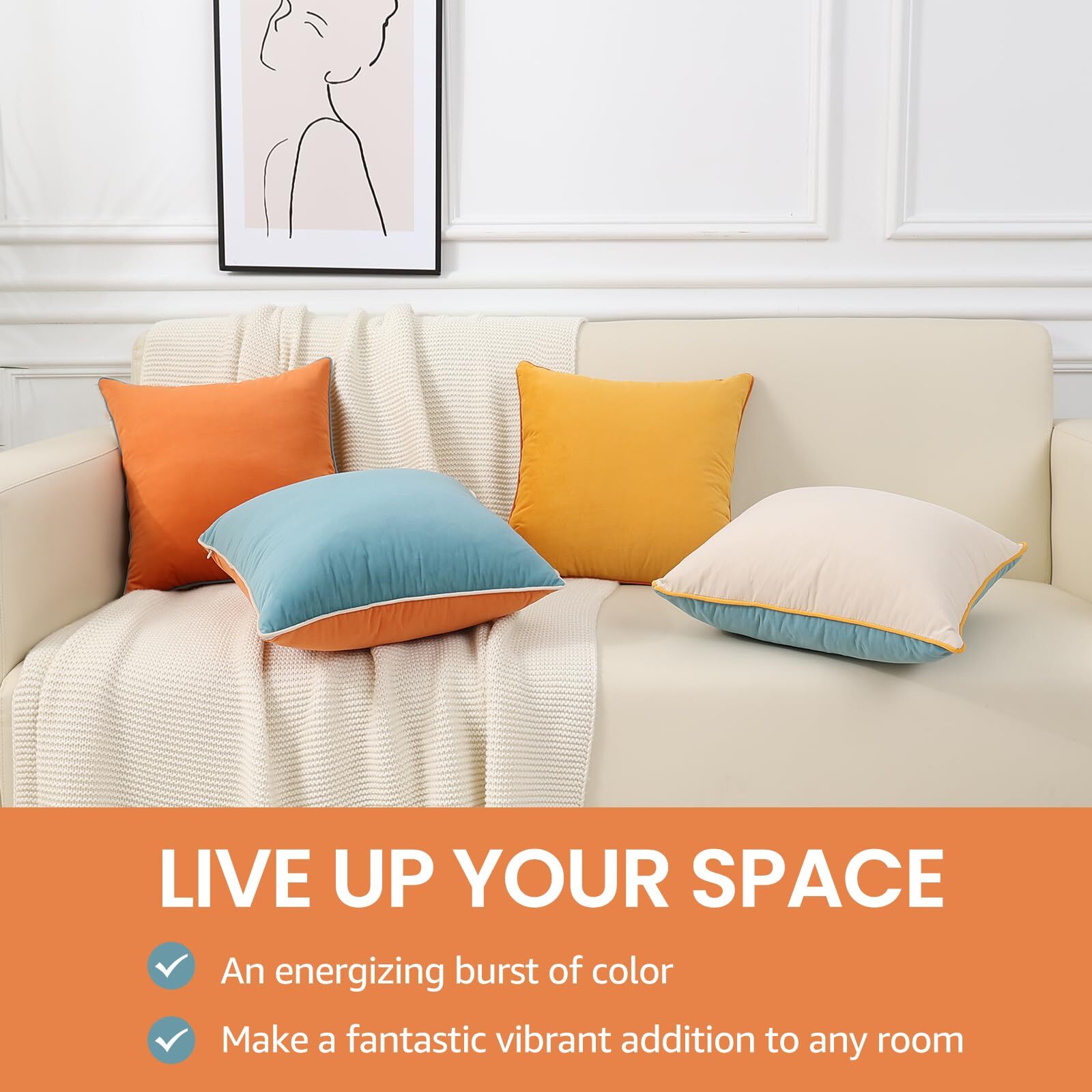 Soft Velvet Throw Pillow Covers 20x20 inch Set of 4 Colorful Decorative ...