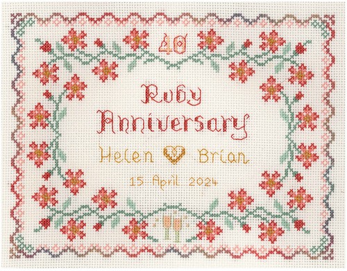 Ruby Wedding Anniversary Sampler - Cross Stitch Kit on 14 aida with ...