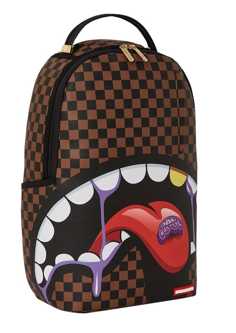 Sprayground Checkered Shark Paris Lips Backpack Brown Monogram Books ...
