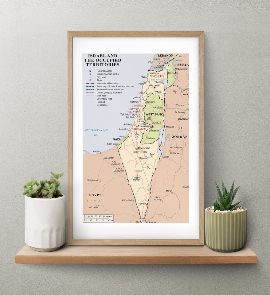 Israel and Occupied Territories 2018 Map Palestine Lebanon Gaza Middle ...