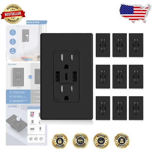 Matte Black 3-Port USB Wall Outlets - 15 Amp TR Tamper-Resistant ...