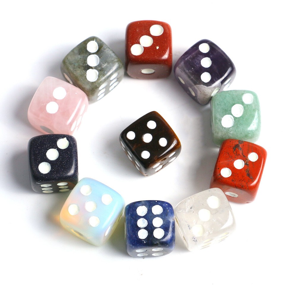 15mm 6 Sided D6 Crystal Stones Quartz Gemstone Dots Dice Carving Game ...