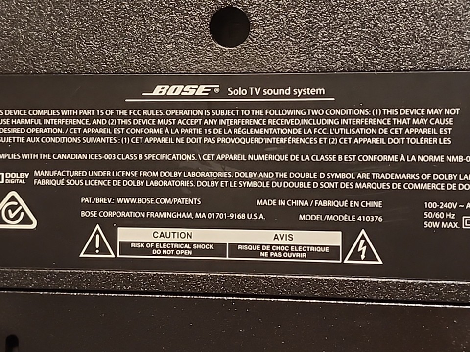 BOSE SOLO TV SOUND SYSTEM 410376 SPEAKER SOUND BASE W/REMOTE + OPTICAL ...