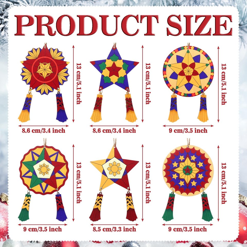 6 Pcs Philippine Christmas Tree Parol Ornaments Wooden Parol Lantern ...