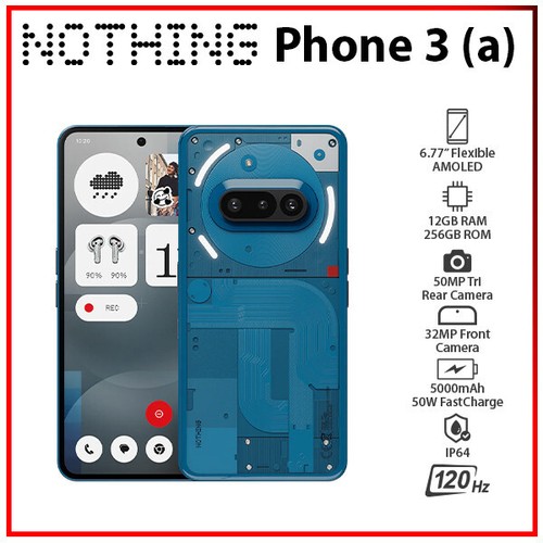 Nothing Phone 3(a) 5G BLUE 12GB+256GB Dual SIM Unlocked Android Cell ...