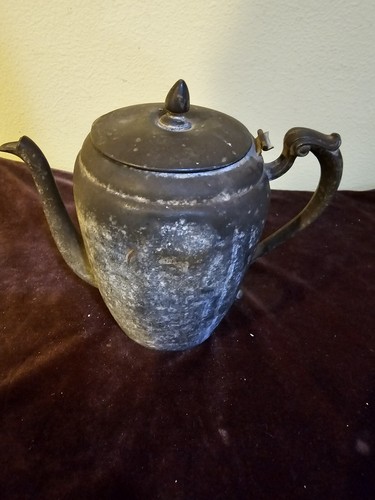 Antique Vintage Federal Solid Pewter Teapot 6.5” Slim Spout Broken ...