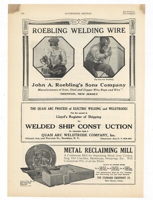 1920 John A. Roebling's Sons Company Ad: Welding Wire, Gas & Electric ...