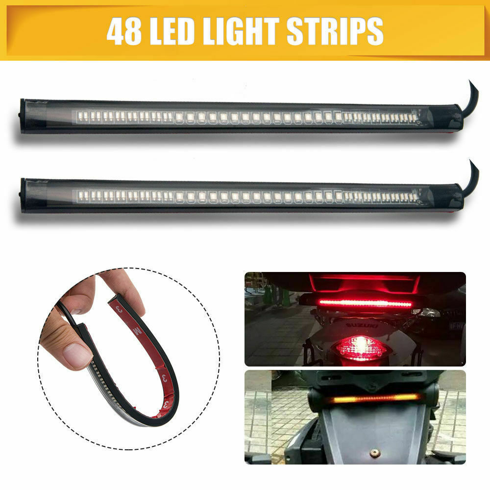 2x 48 LED Flexible Motorcycle Tail Brake Stop Strip Light Turn ...